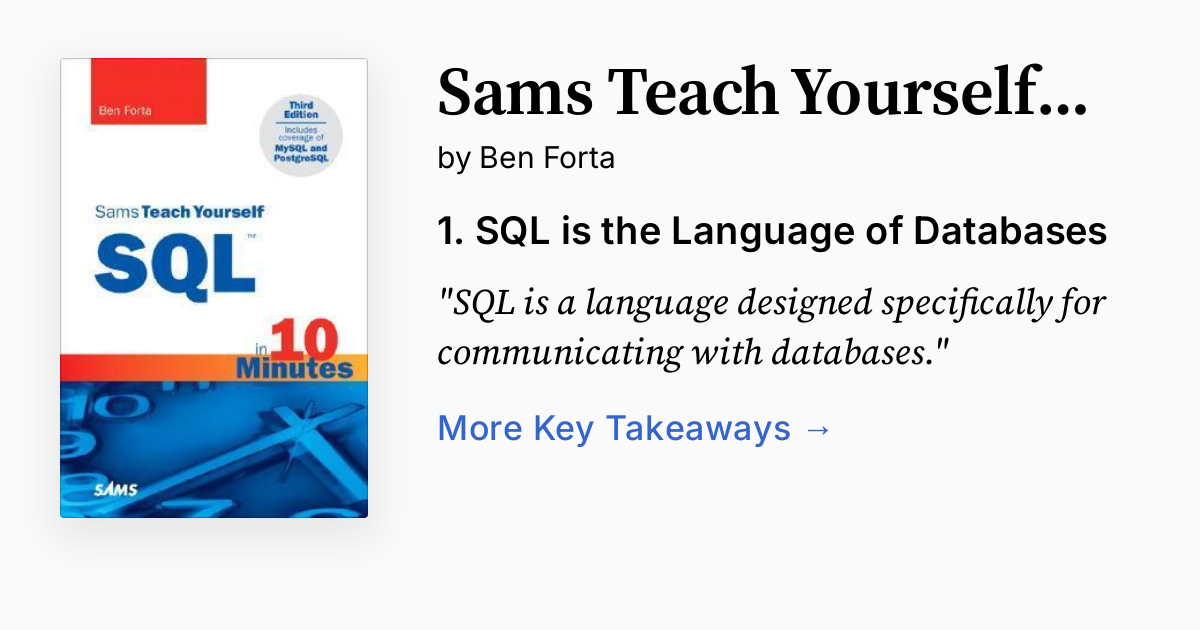 Sams Teach Yourself Sql™ In 10 Minutes Summary Quotes Audio